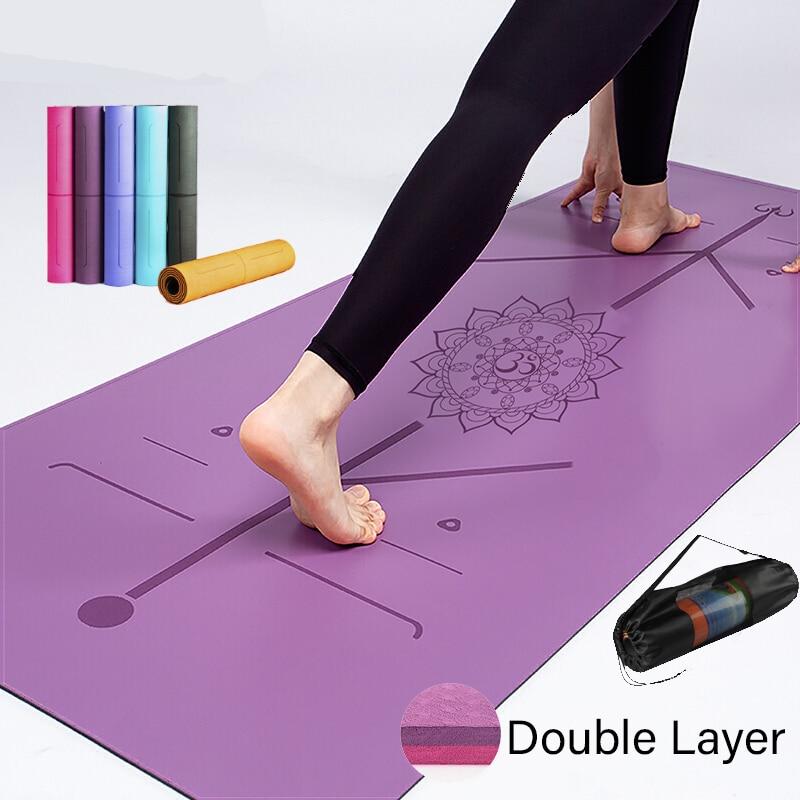 TPE Yoga Double Layer Non-Slip Mat Yoga Exercise Pad with Position Line ...